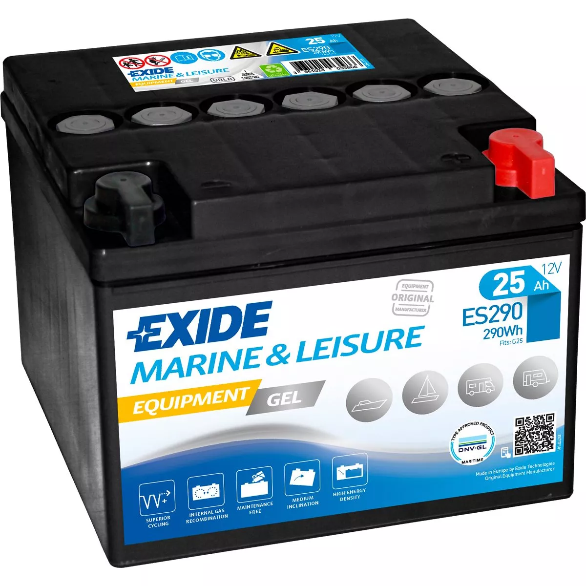 BATTERIE GEL EXIDE MARINE & LEISURE ES290 12V 25Ah 150A - Batteries à décharge lente - BATTERYSET