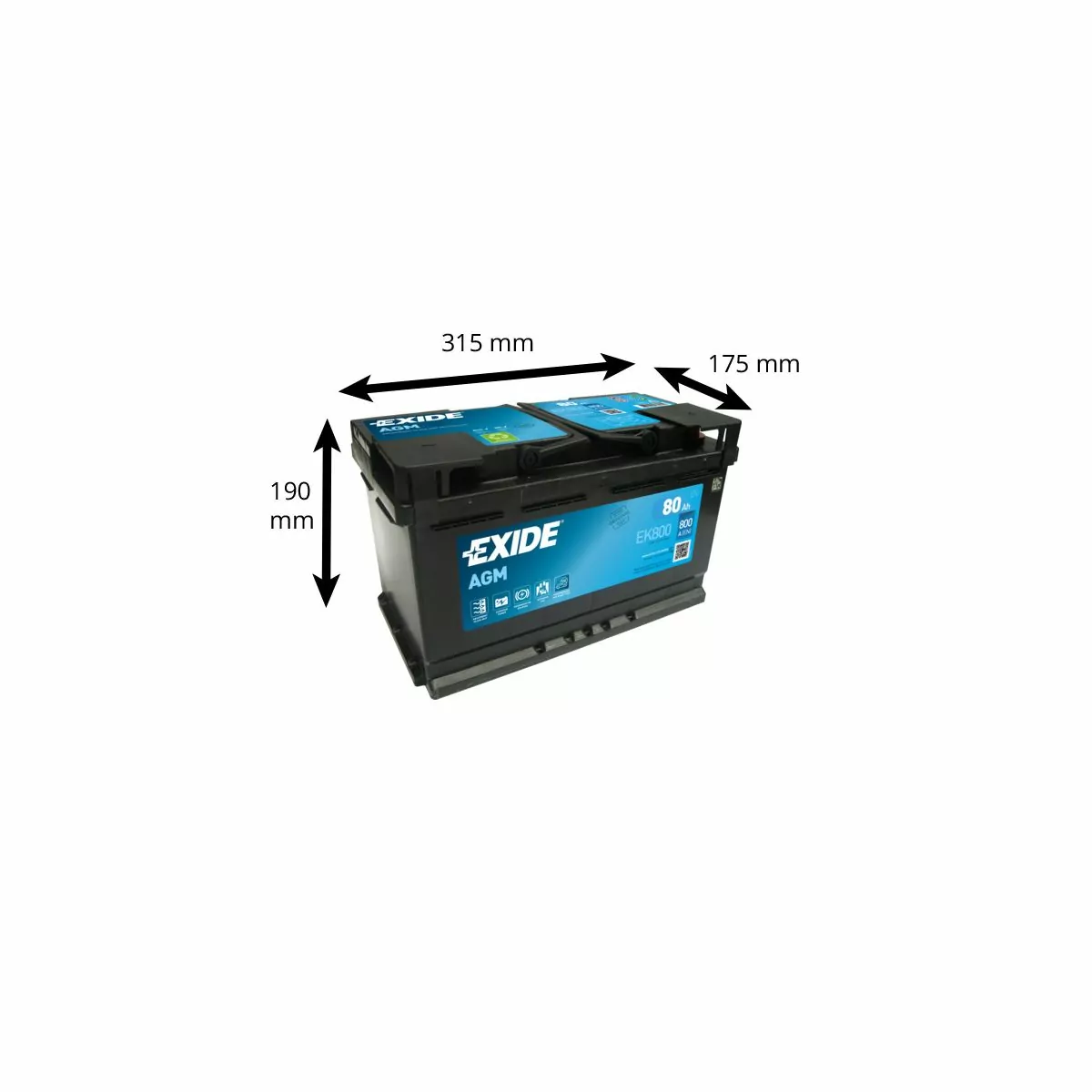 BATTERIE EXIDE START STOP AGM EK800 12V 80AH 800A - Batteries Auto ...