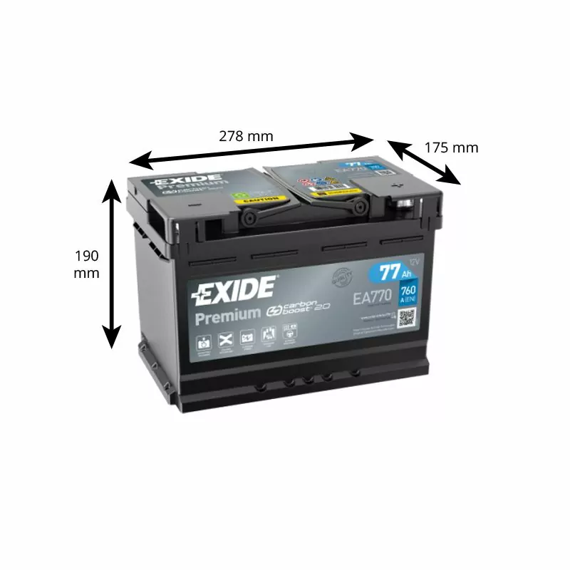 BATTERIE EXIDE PREMIUM EA770 12V 77AH 760A - Batteries Auto, Voitures ...