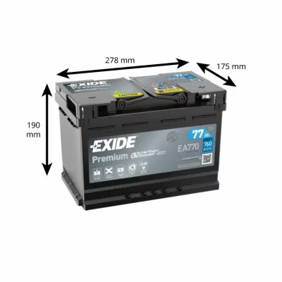 BATTERIE EXIDE PREMIUM EA770 12V 77AH 760A - Batteries Auto, Voitures ...
