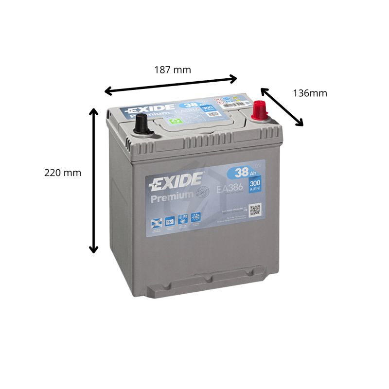 BATTERIE EXIDE PREMIUM EA386 12V 38AH 300A - Batteries Auto, Voitures ...