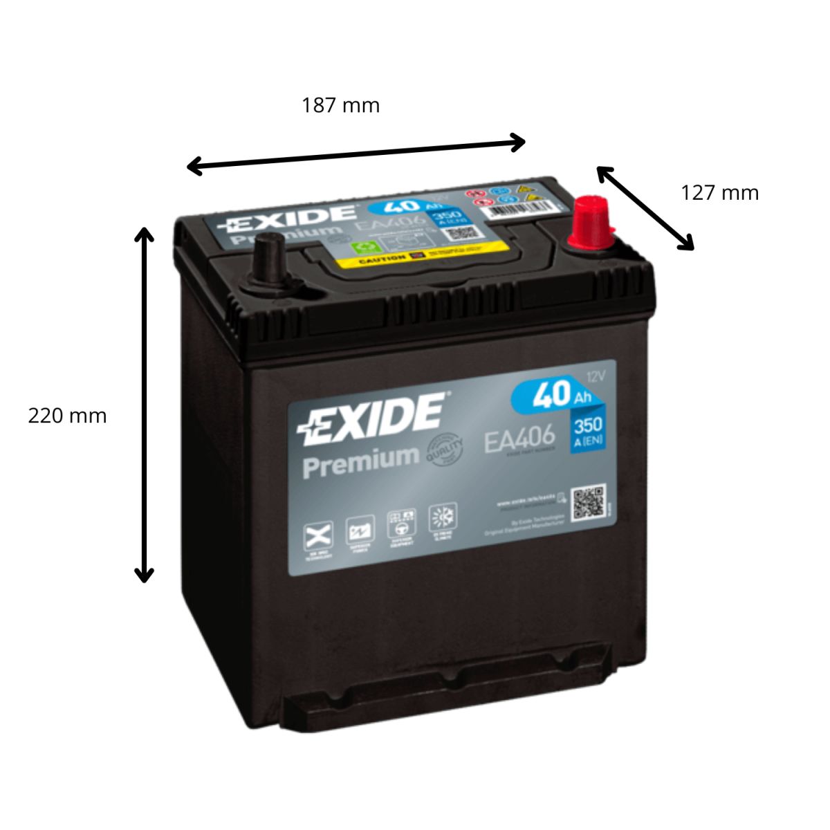 BATTERIE EXIDE PREMIUM EA406 12V 40AH 350A - Batteries Auto, Voitures ...