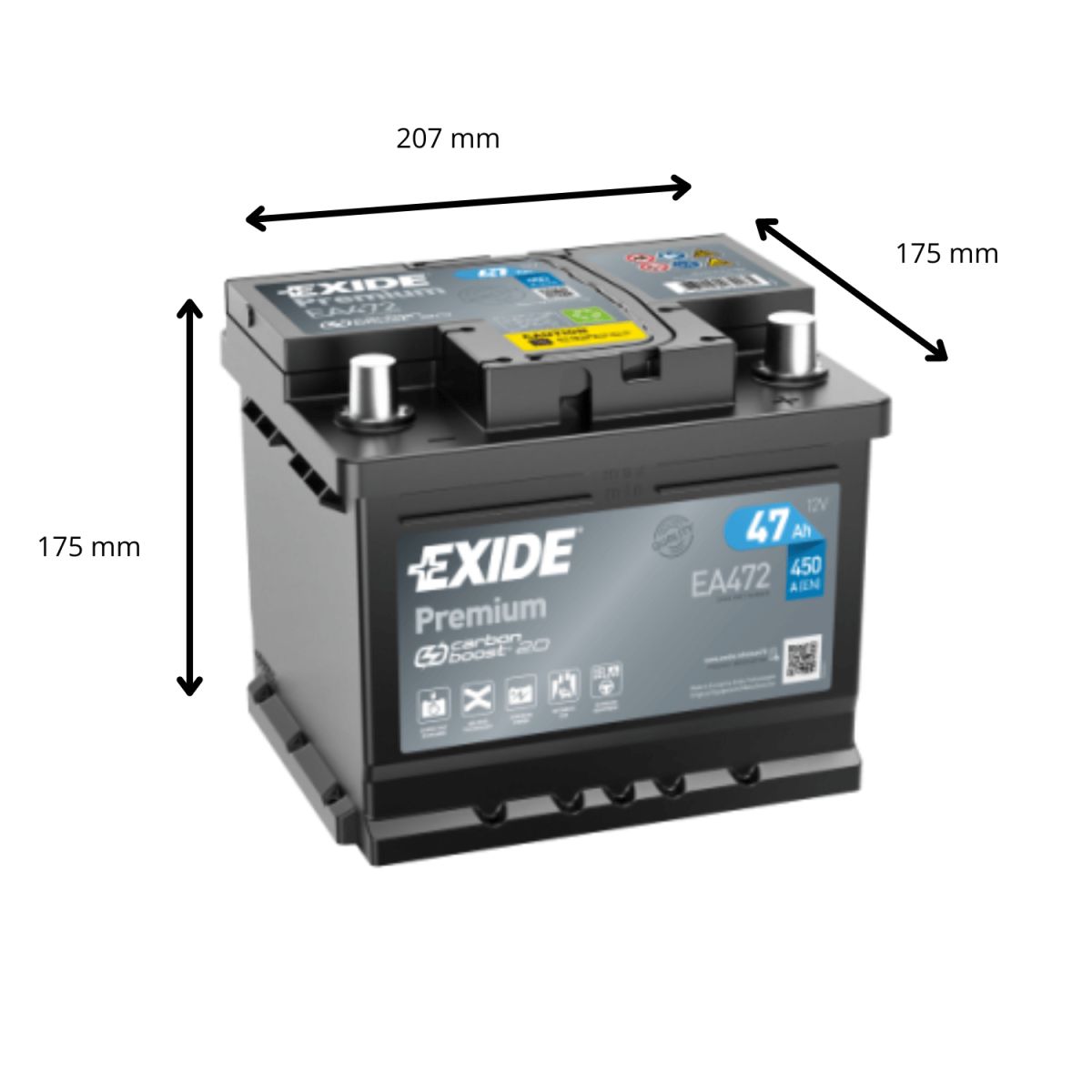 BATTERIE EXIDE PREMIUM EA47212V 47AH 450A - Batteries Auto, Voitures ...