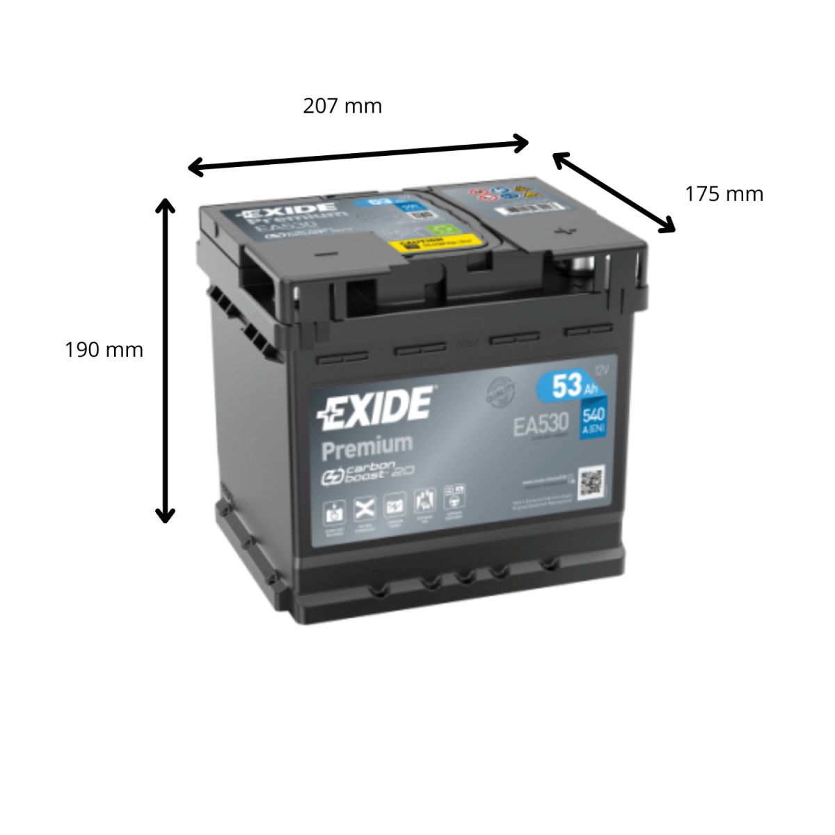 BATTERIE EXIDE PREMIUM EA530 12V 53AH 540A - Batteries Auto, Voitures ...
