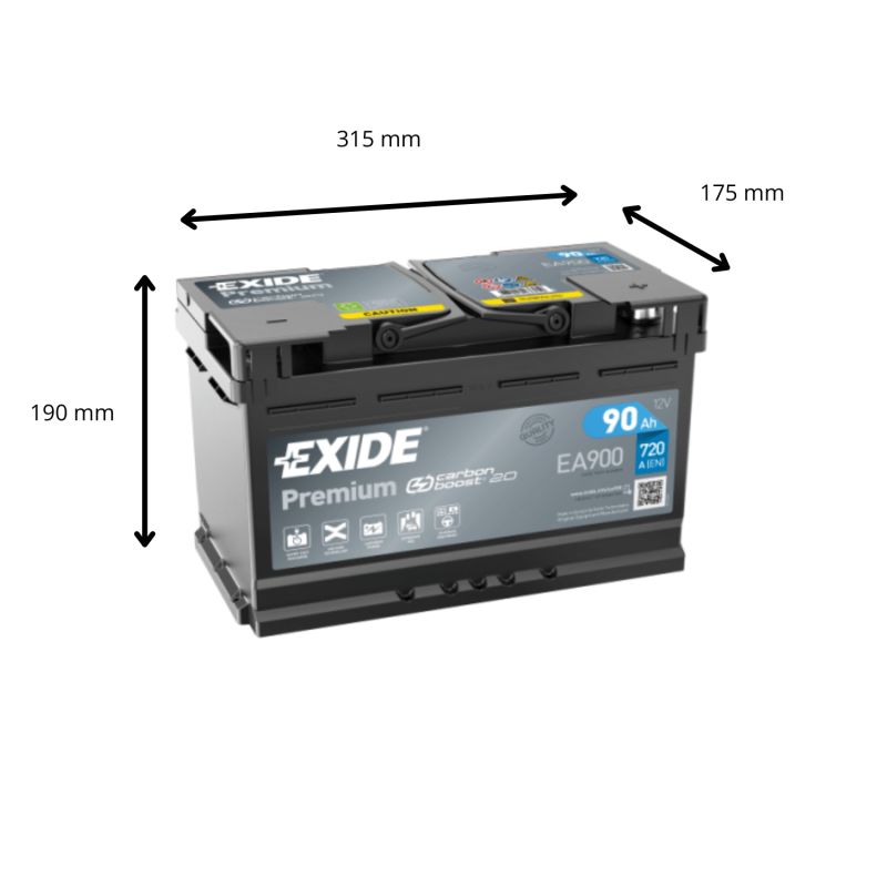 BATTERIE EXIDE PREMIUM EA900 12V 90AH 720A - Batteries Auto, Voitures ...