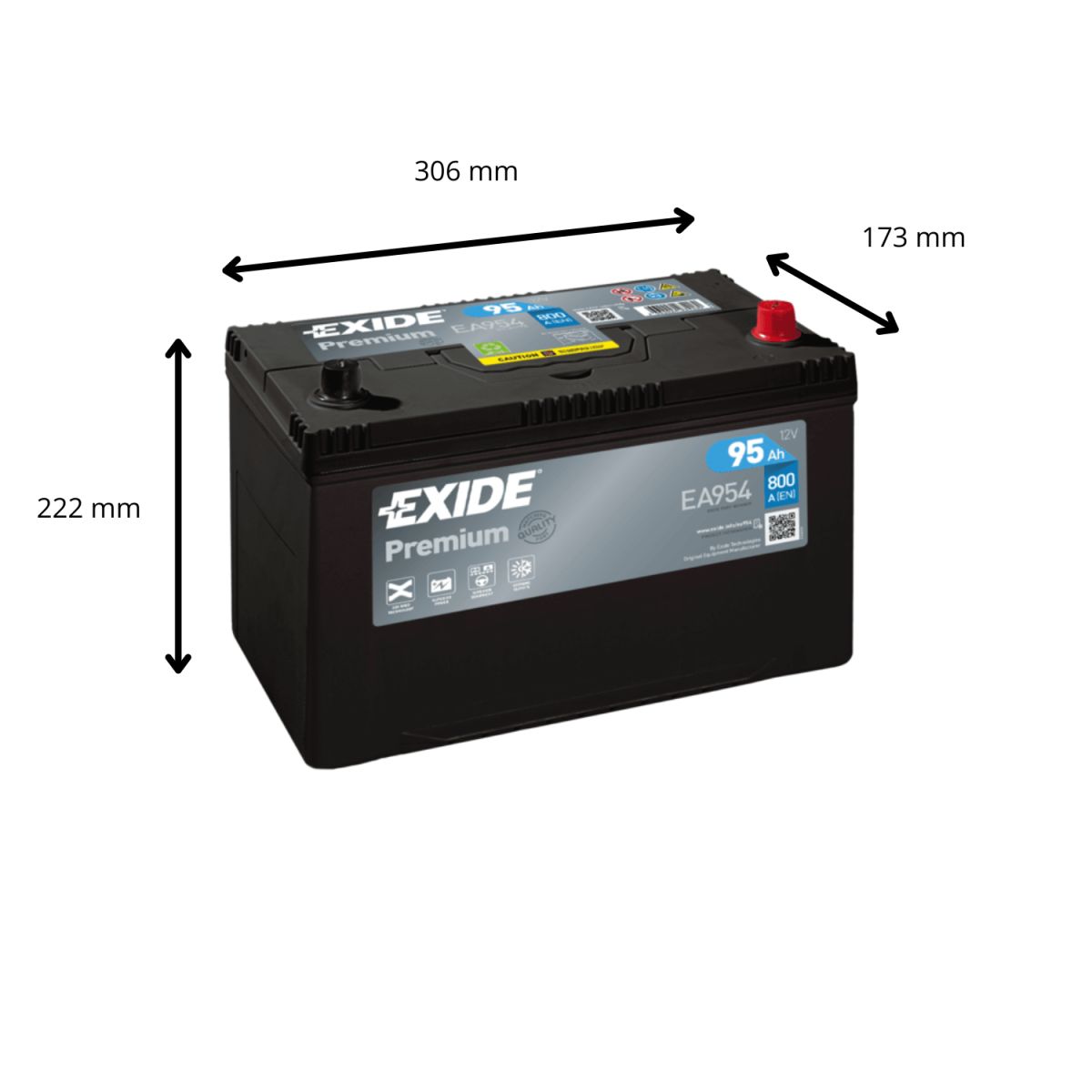 BATTERIE EXIDE PREMIUM EA954 12V 95AH 800A - Batteries Auto, Voitures ...