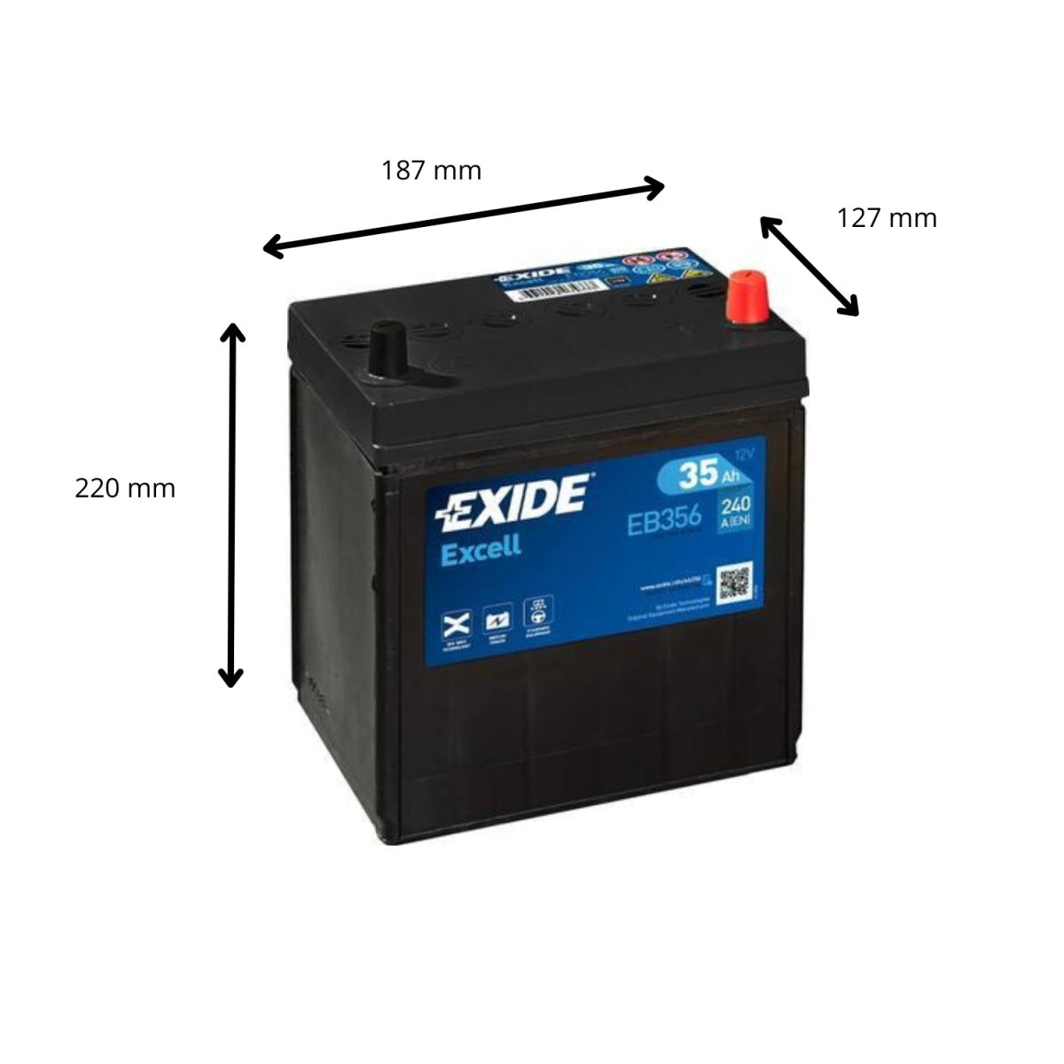 BATTERIE EXIDE EXCELL EB356 12V 35AH 240A - Batteries Auto, Voitures ...