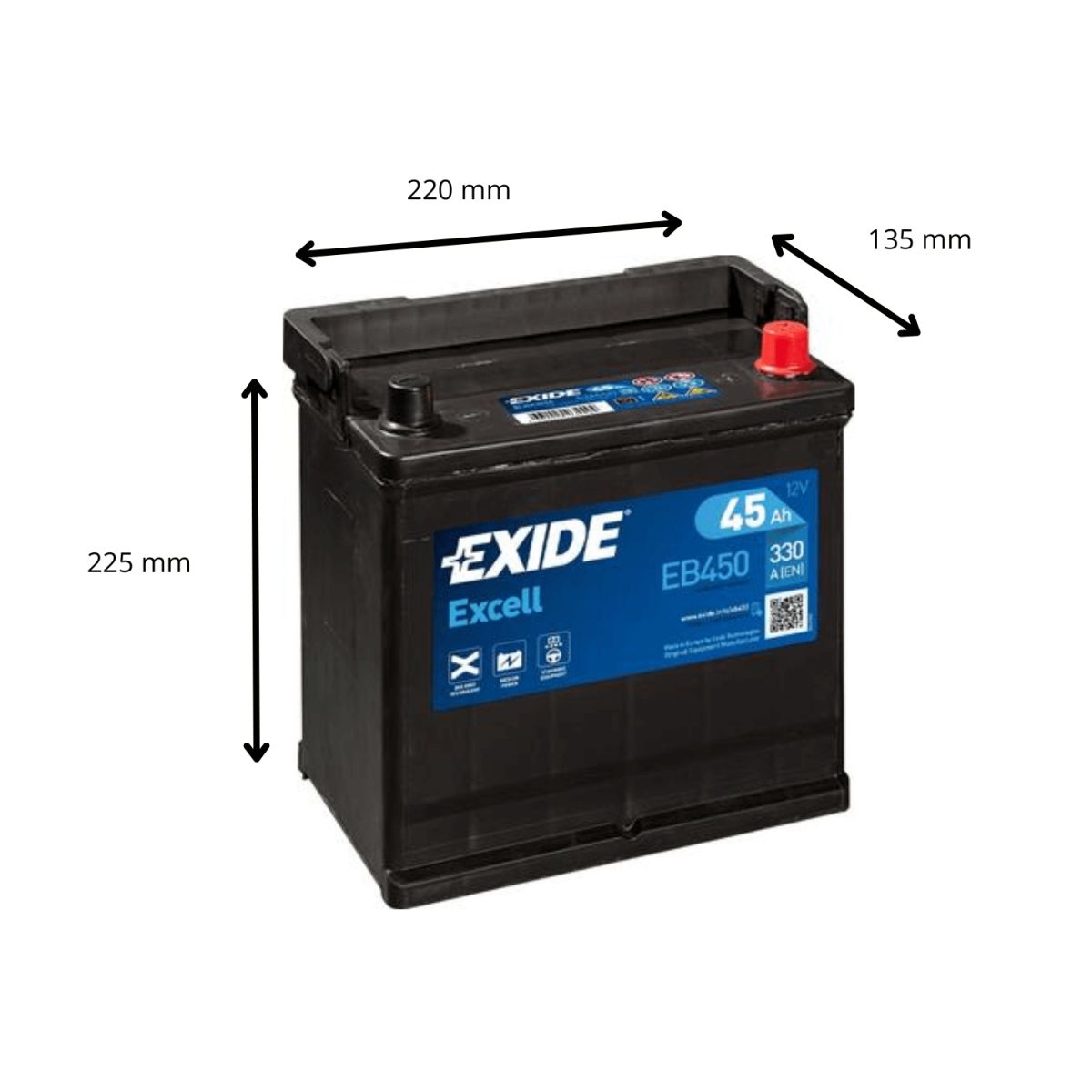 BATTERIE EXIDE EXCELL EB450 12V 45AH 330A - Batteries Auto, Voitures ...