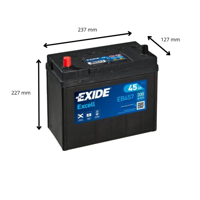 BATTERIE EXIDE EXCELL EB457 12V 45AH 330A - Batteries Auto, Voitures ...