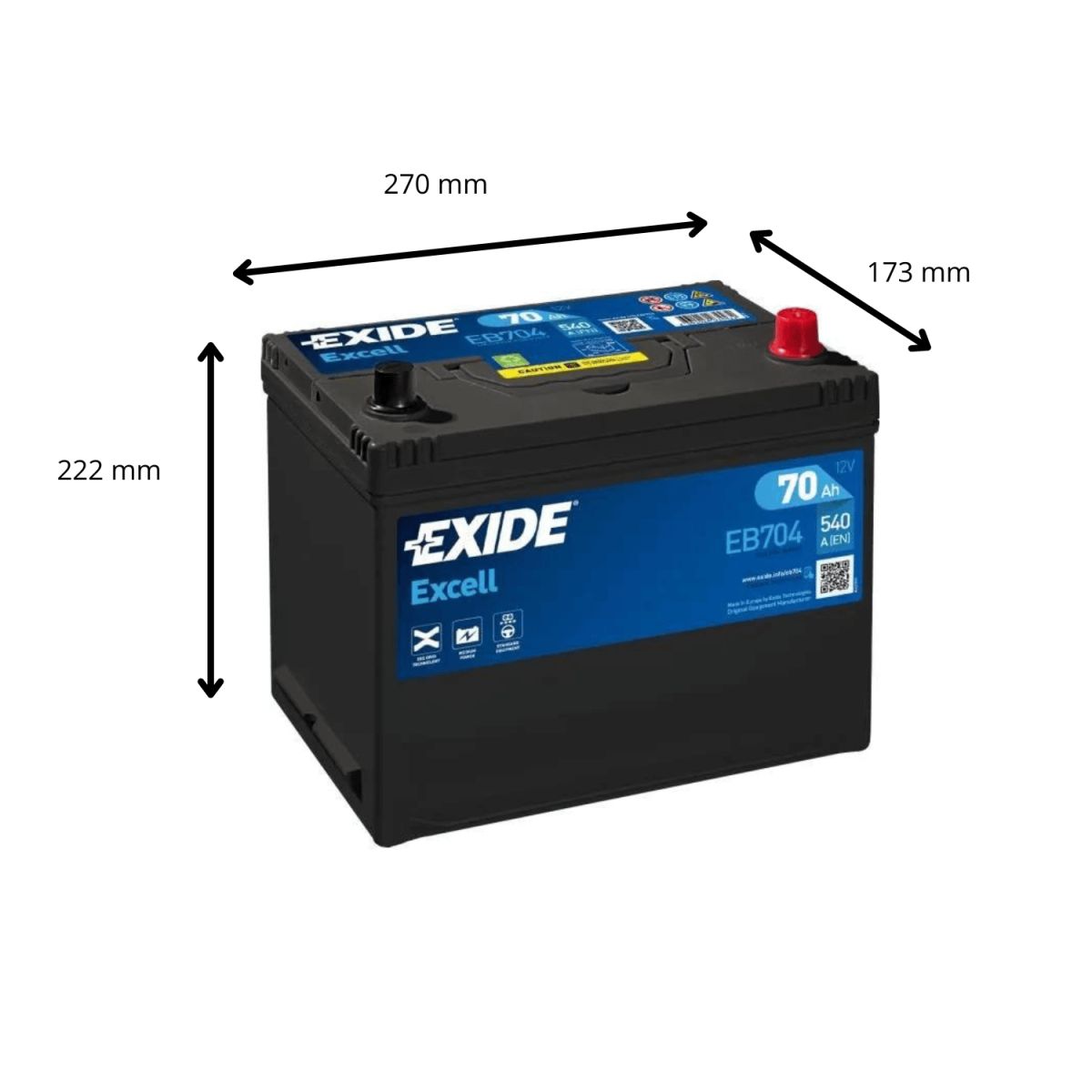 BATTERIE EXIDE EXCELL EB704 12V 70AH 540A - Batteries Auto, Voitures ...