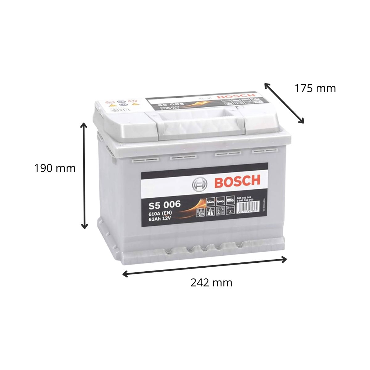 BATTERIE BOSCH S5006 12V 63AH 610A(EN) L2 - Batteries Auto, Voitures ...