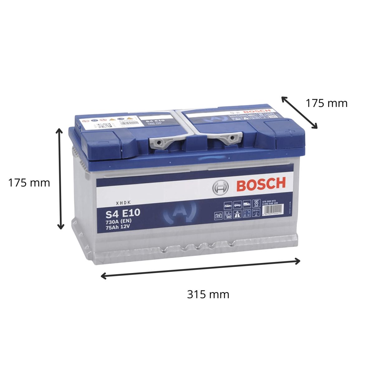 BATTERIE BOSCH START STOP EFB S4E10 12V 75AH 730A(EN) LB4 - Batteries ...