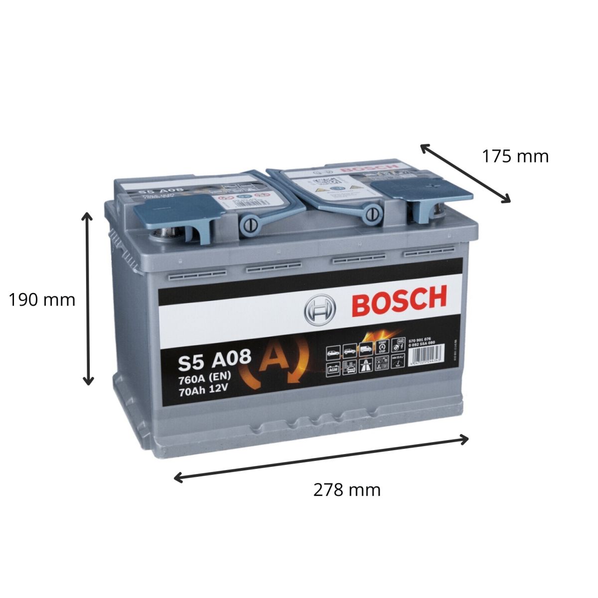 BATTERIE BOSCH START STOP AGM S5A08 12V 70AH 760A(EN) L3 - Batteries ...