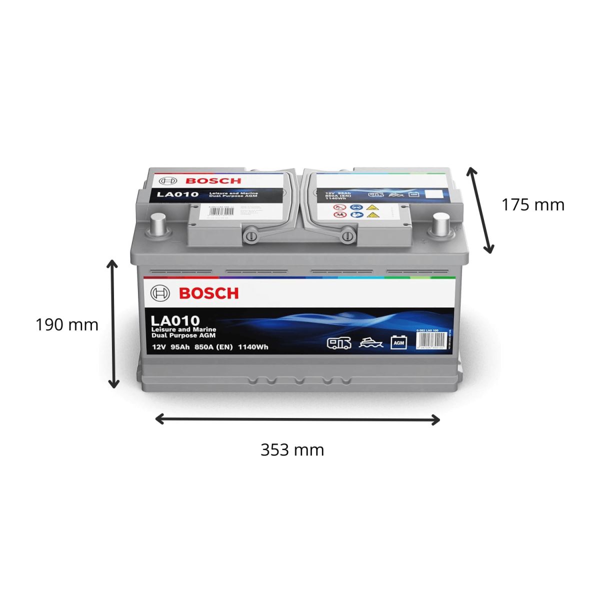 BATTERIE BOSCH AGM LA010 12V 95AH 850A(EN) - Batteries Camping-Cars ...